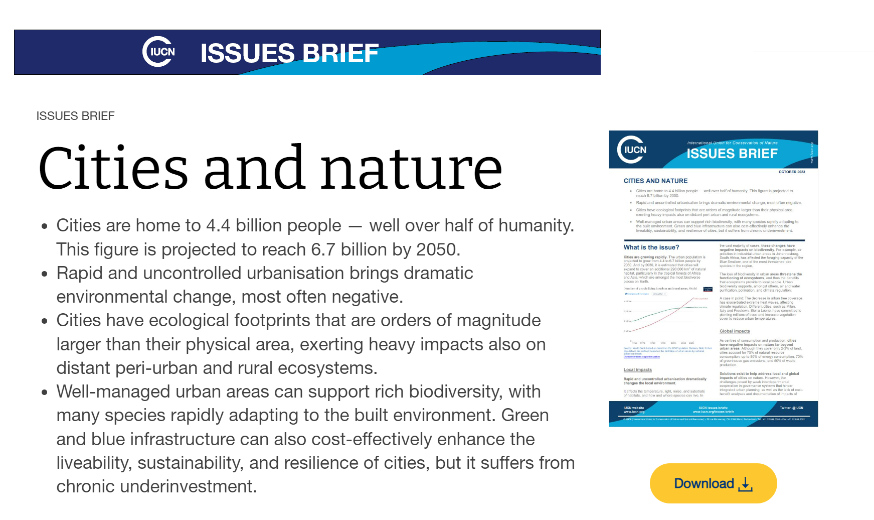 IUCN releases an Issues Brief on Cities and nature - IUCN Urban Alliance